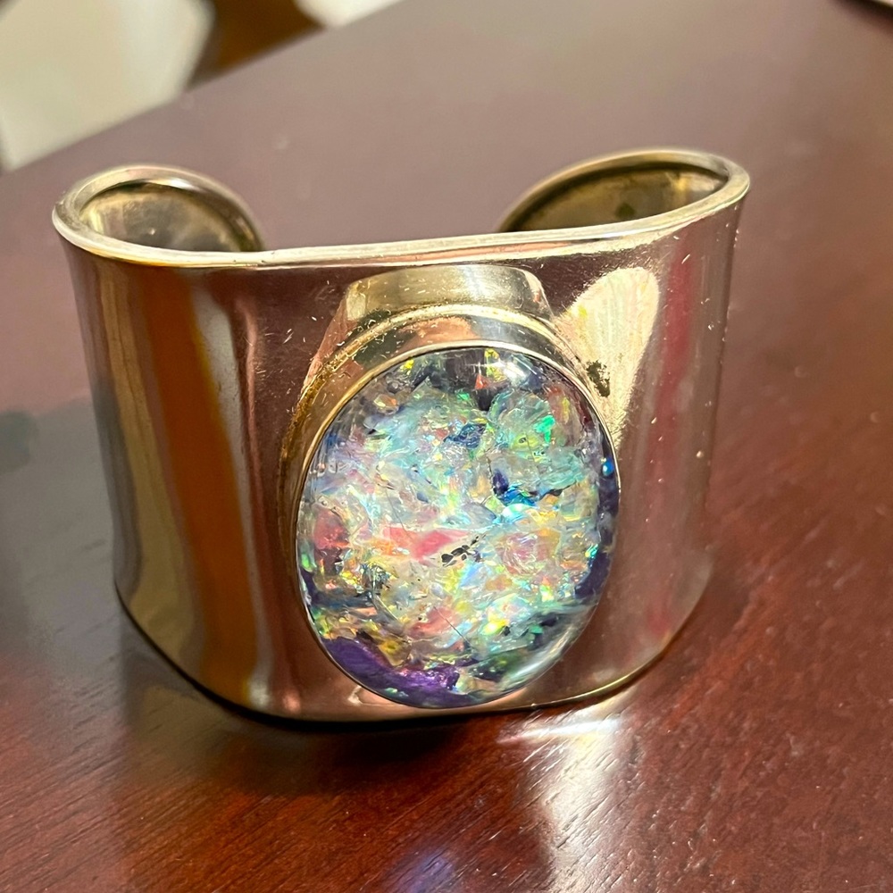Heavy Sterling Vintage Wide Cuff With Large Dichroic … - Gem